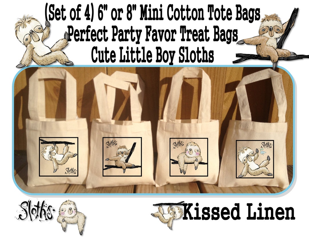Sloths Birthday Party Treat Favor Gift Bags Mini Cotton Tote Children ...