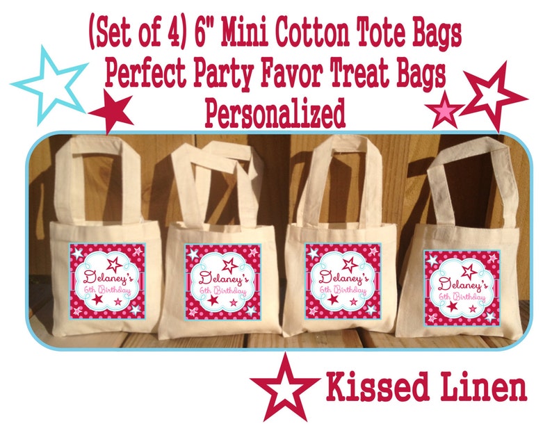 Personalized Girl Pink Star Birthday Party Favor Bags Pinks Aqua Stars ...