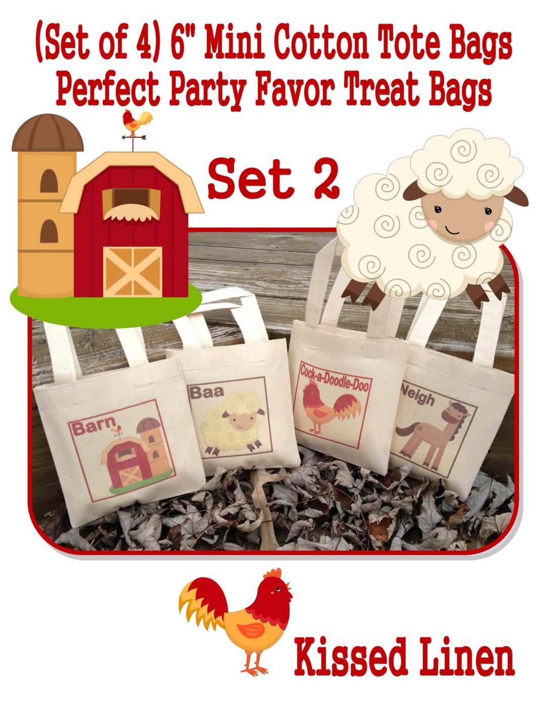 Barnyard Farm Animals Party School Field Trip Treat Favor Gift Bags ...