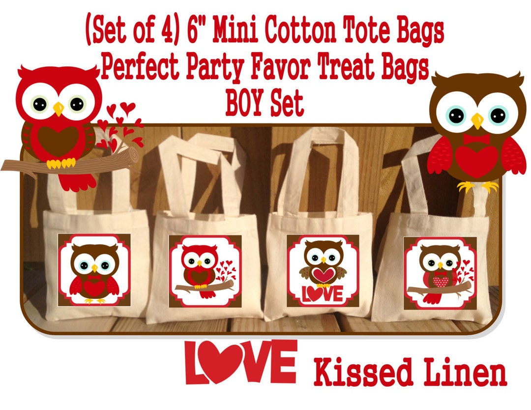 Valentine's Day Owls Treat Favor Gift Bags Mini Cotton Totes Children ...
