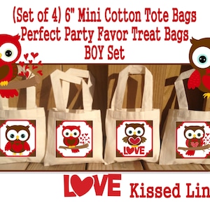 Valentine's Day Owls Treat Favor Gift Bags Mini Cotton Totes Children ...