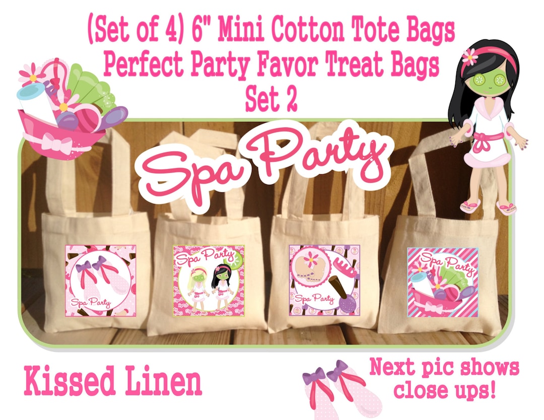 Spa Party Treat Favor Gift Bags Mini Cotton Totes Children Kids Girls ...