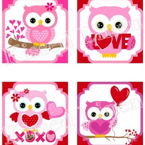 Valentine's Day Owls Treat Favor Gift Bags Mini Cotton Totes Children ...