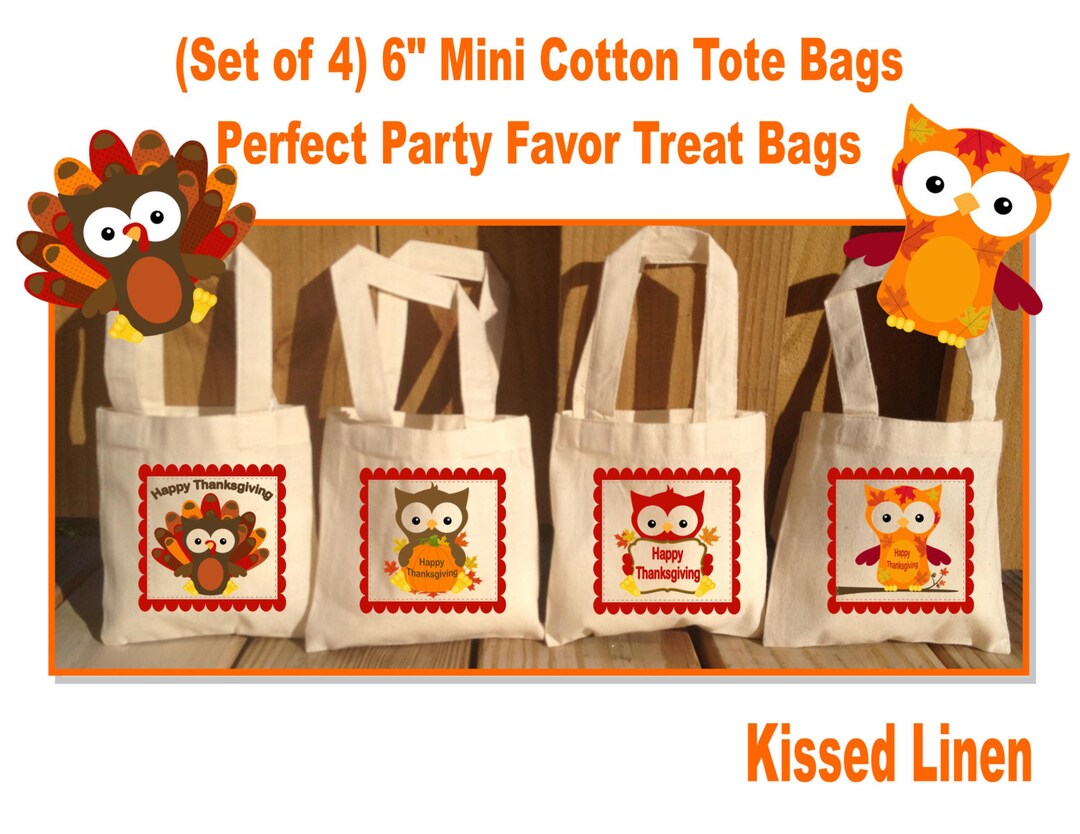 Thanksgiving Treat Bags Owls Treat Favor Bags Mini Cotton Totes ...