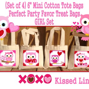 Valentine's Day Owls Treat Favor Gift Bags Mini Cotton Totes Children ...