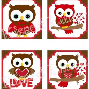 Valentine's Day Owls Treat Favor Gift Bags Mini Cotton Totes Children ...