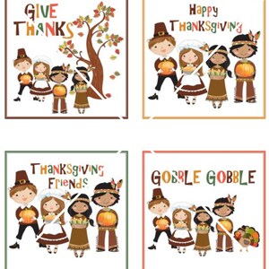 Thanksgiving Favor Bags Friends Pilgrims Indians Turkey Treat Favor ...
