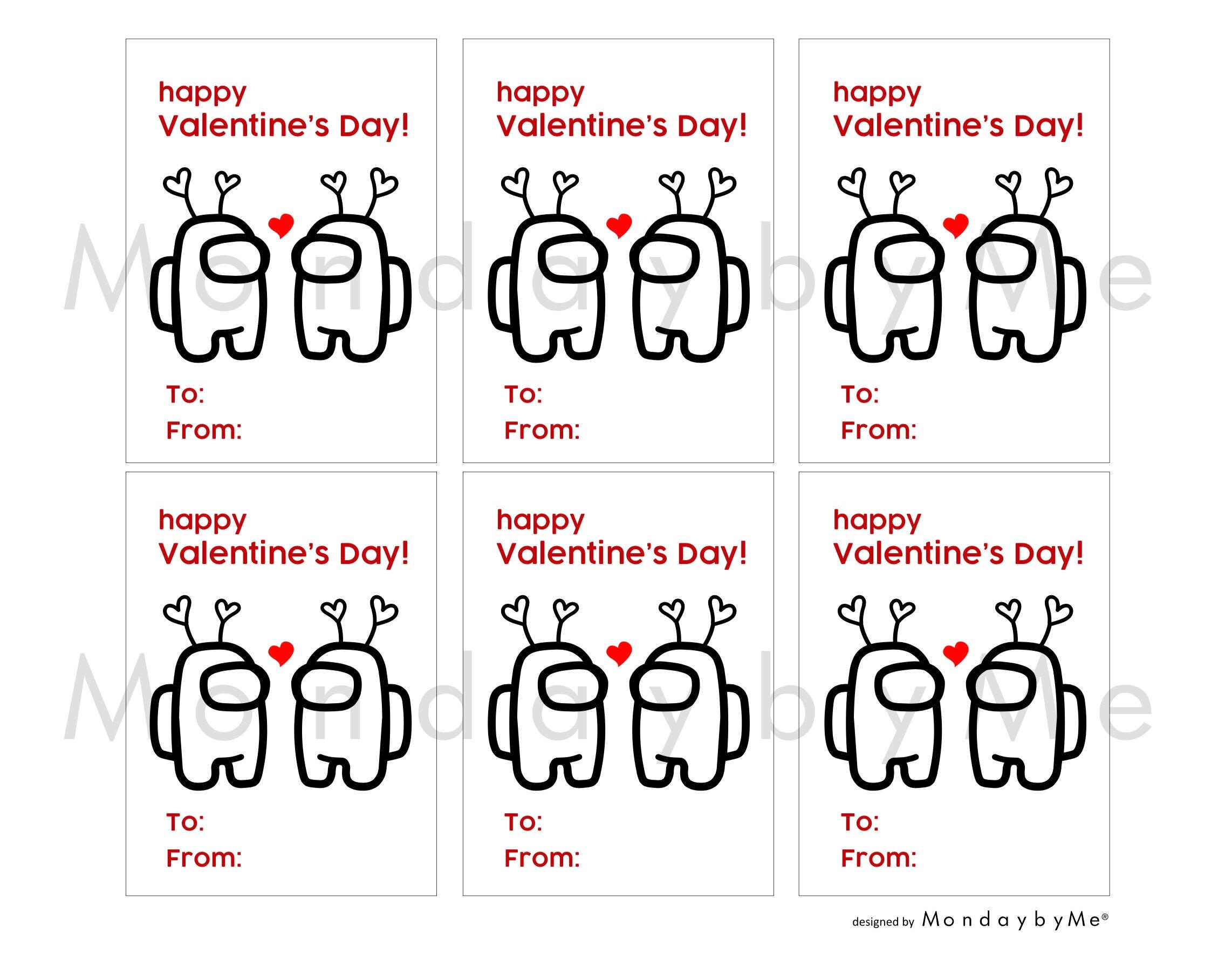 Printable Coloring card Valentine's day Among Us | Etsy