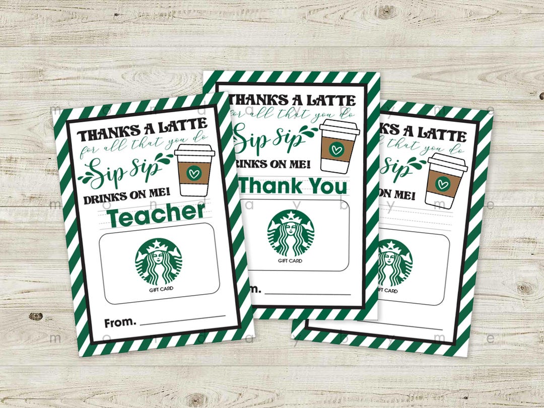Thanks a Latte STARBUCKS Gift Card Holder | Printable Appreciation Gift ...