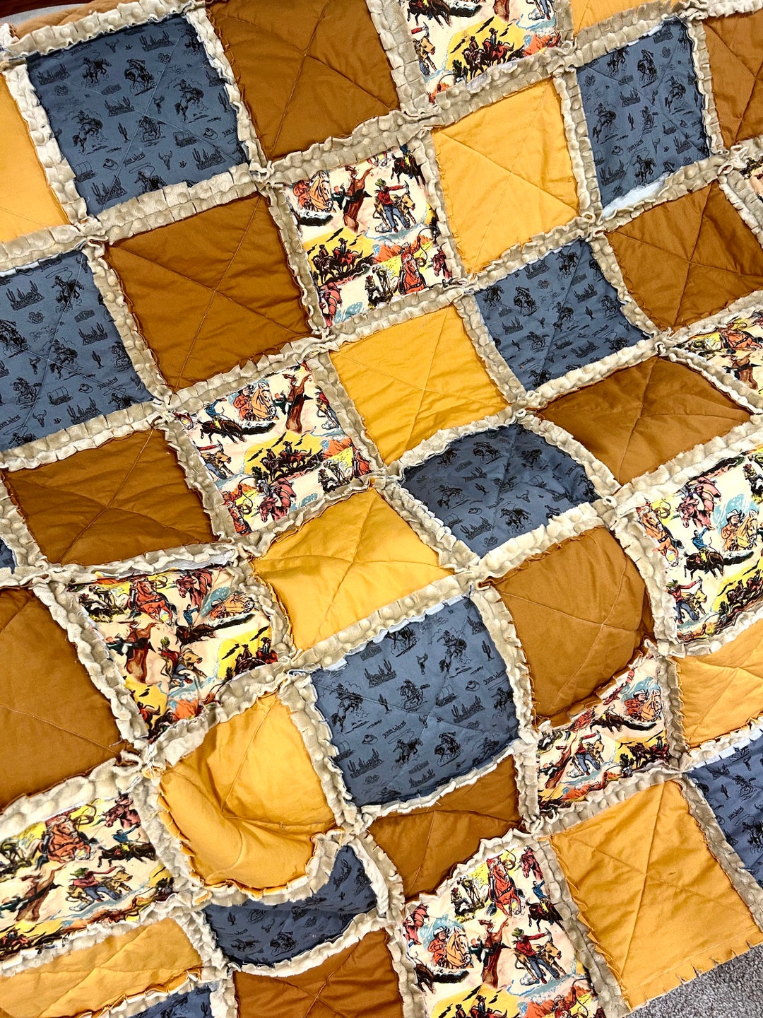 Cowboy Rag Quilt-personalized Cowboy Rag Quilt minky Rag Quilt boy Rag ...