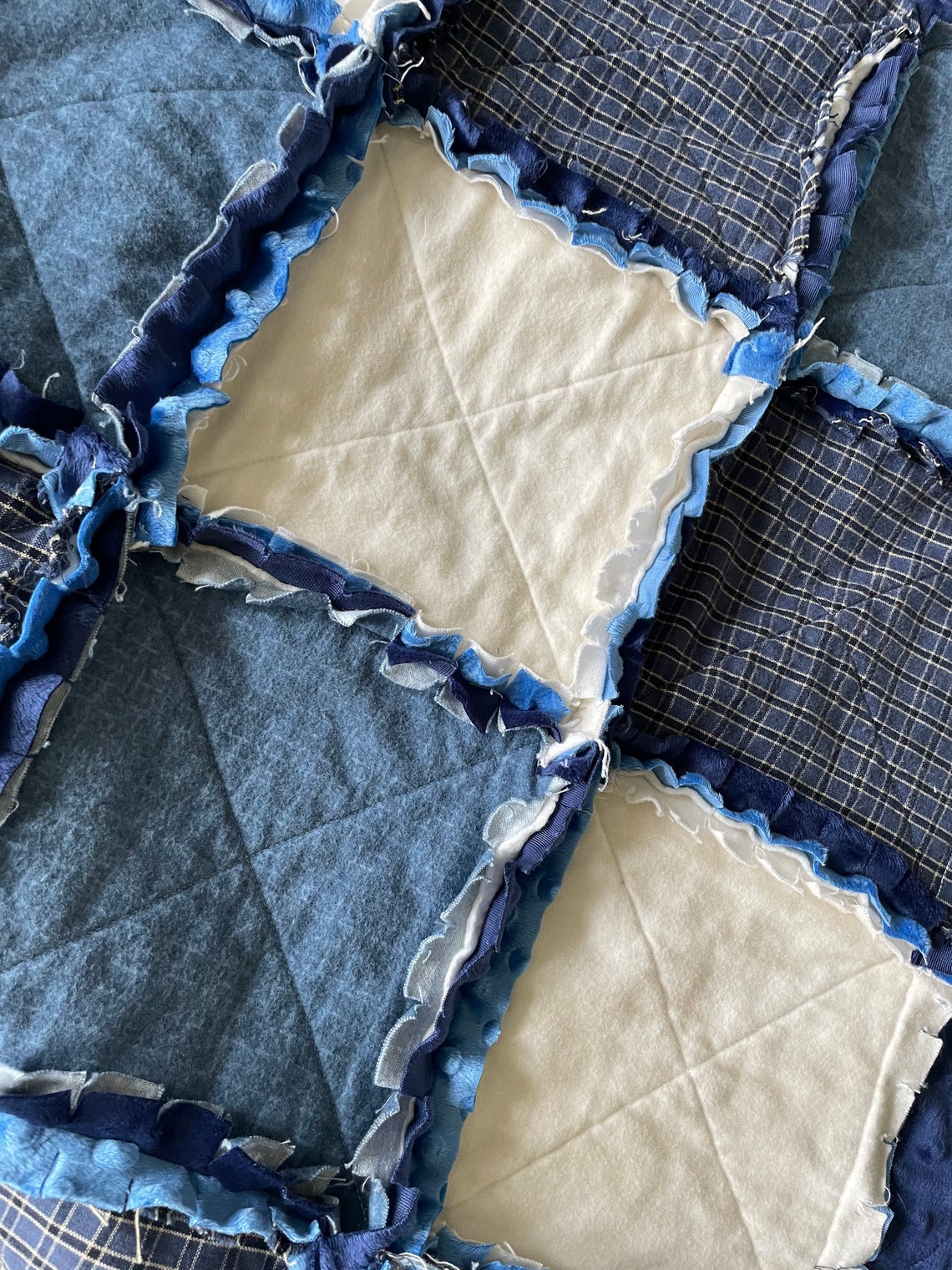 Country Blue Linen Rag Quilt: Handmade Woolies Flannel & Minky Throw - Etsy