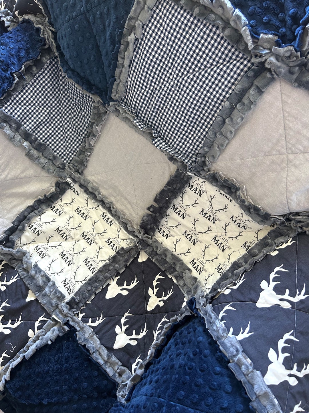 Woodland Rag Quilt - Baby Boy Rag Quilt - Little Man Rag Quilt- Plaid ...