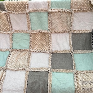 Modern Rag Quilt-personalized Rag Quilt-linen Rag Quilt-tans and Greens ...