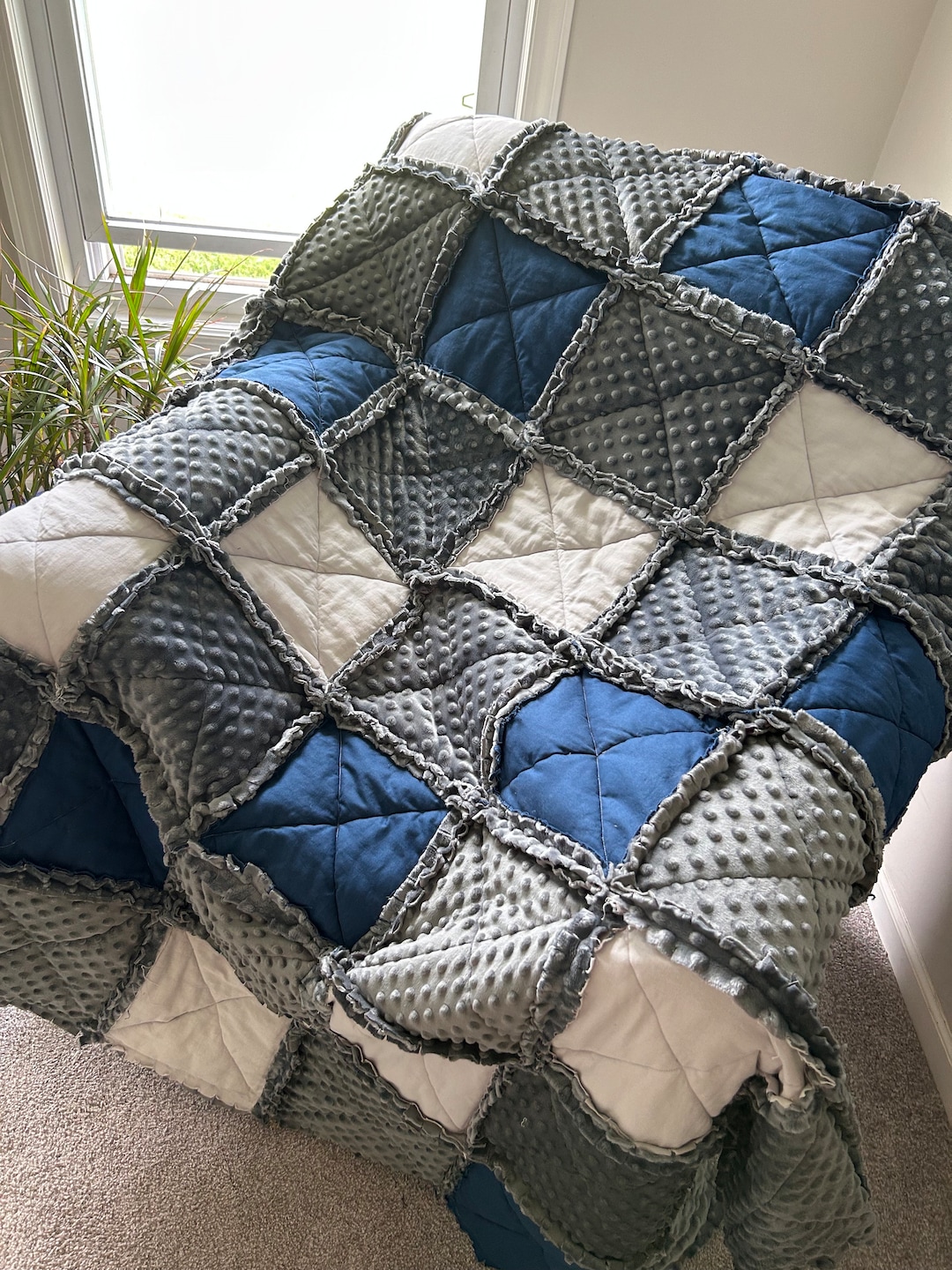 Handmade to Order Modern Rag Quilt in Blues and Grays - Etsy
