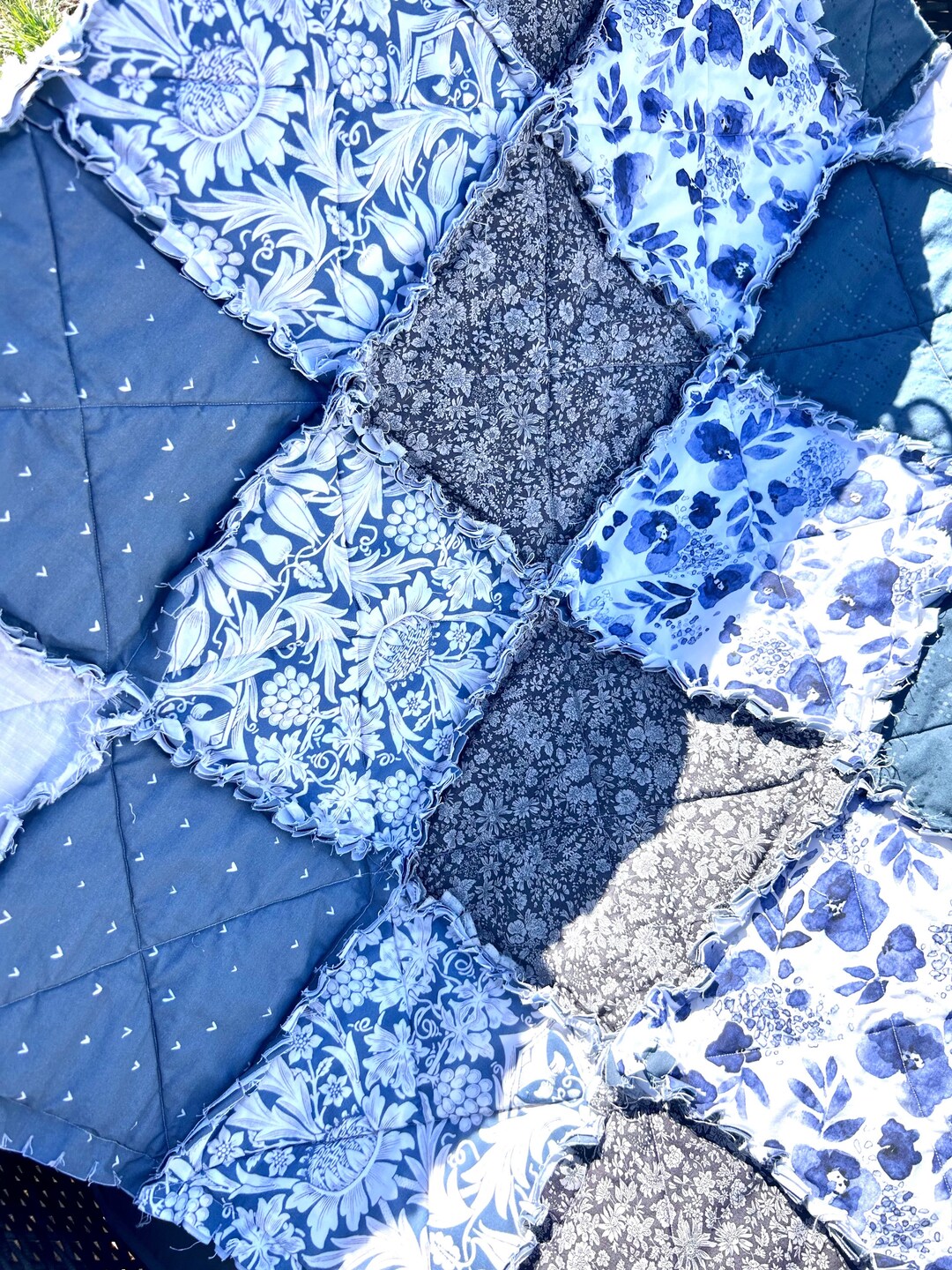 Handmade to Order Blue Floral Rag Quilt - Etsy