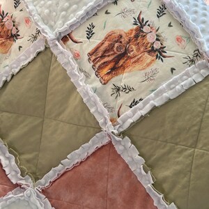 Handmade to Order Highland Cow Floral Rag Quilt in Soft Tones - Etsy