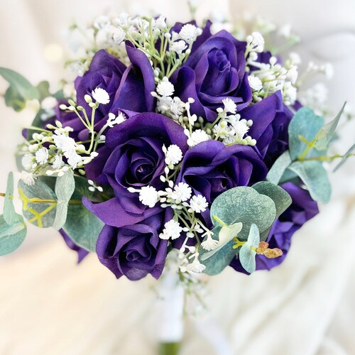 Purple Wedding Bouquet With Babies Breath Purple Bridesmaid - Etsy