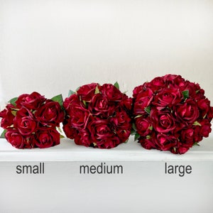 Red Silk Rose Wedding Bouquet | Bridesmaid Bouquet| 18 Garden Rose ...
