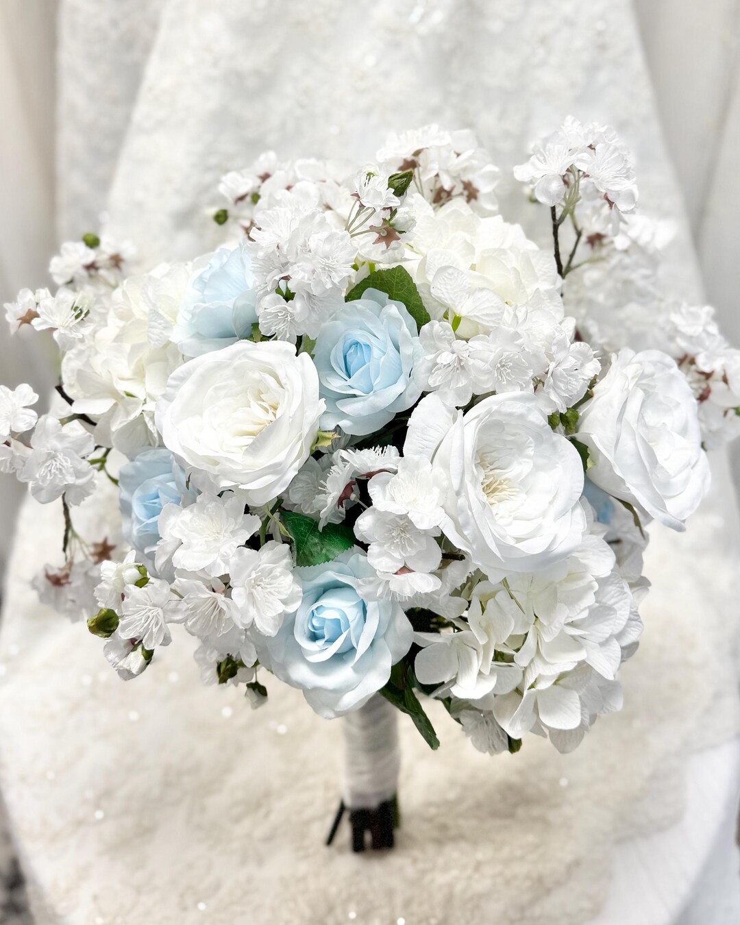 Victorian Wedding Bouquet Powder Blue & White | Beautiful Silk Bridal ...