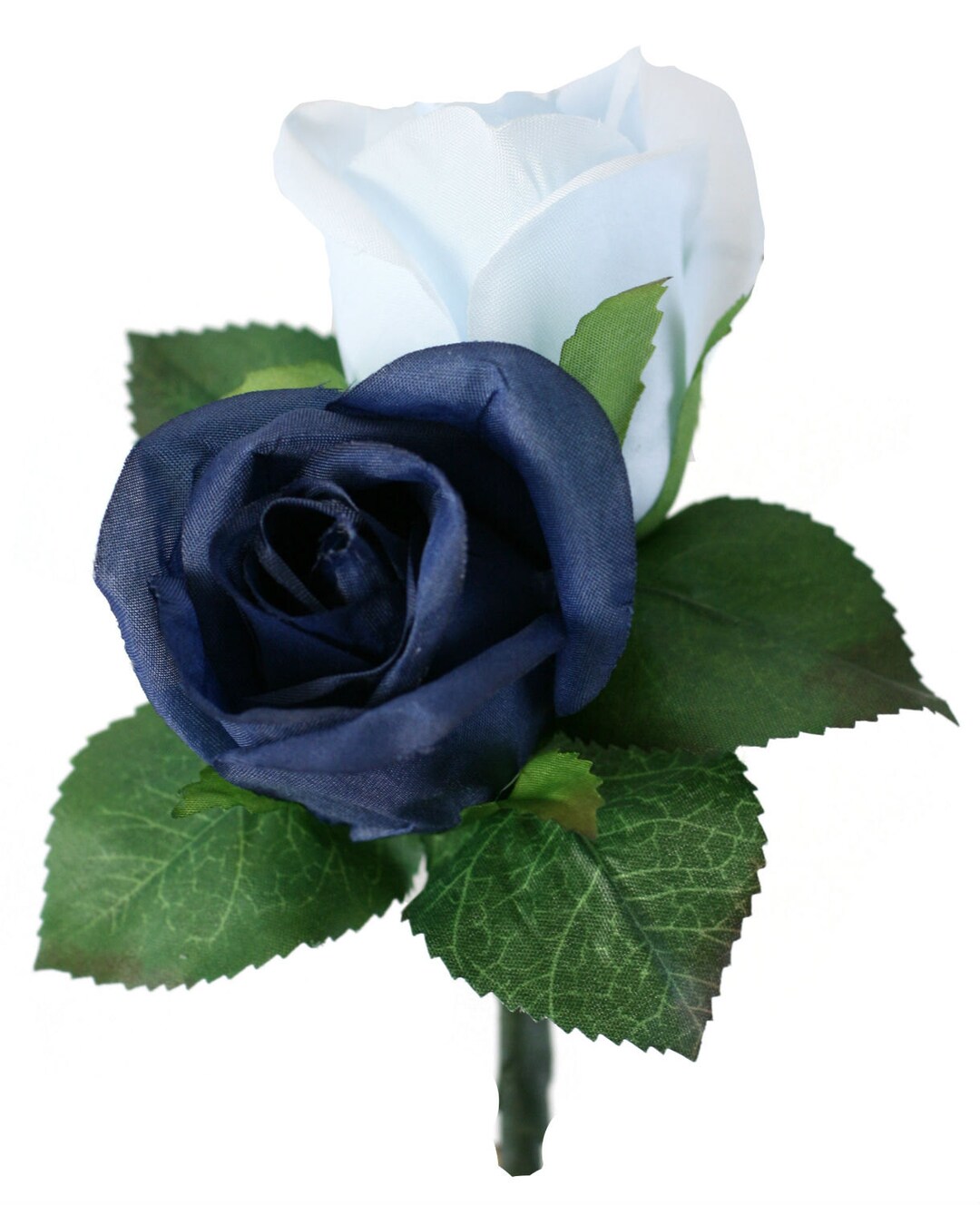 Navy Blue and Light Blue Silk Rose Double Boutonniere - Groom ...
