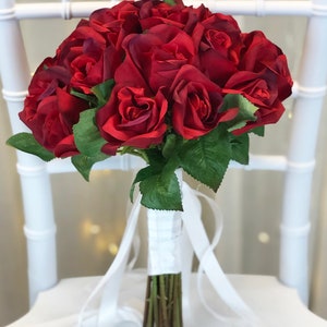 Red Silk Rose Wedding Bouquet Bridesmaid Bouquet 24 Garden | Etsy