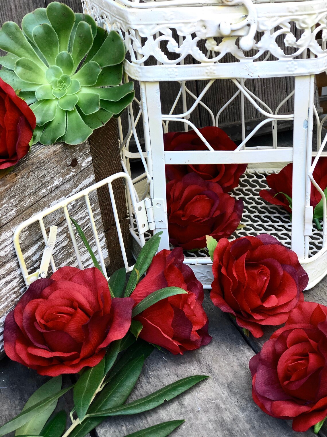 10 Red Rose Heads Silk Flower Wedding/reception Table Decorations Bulk ...