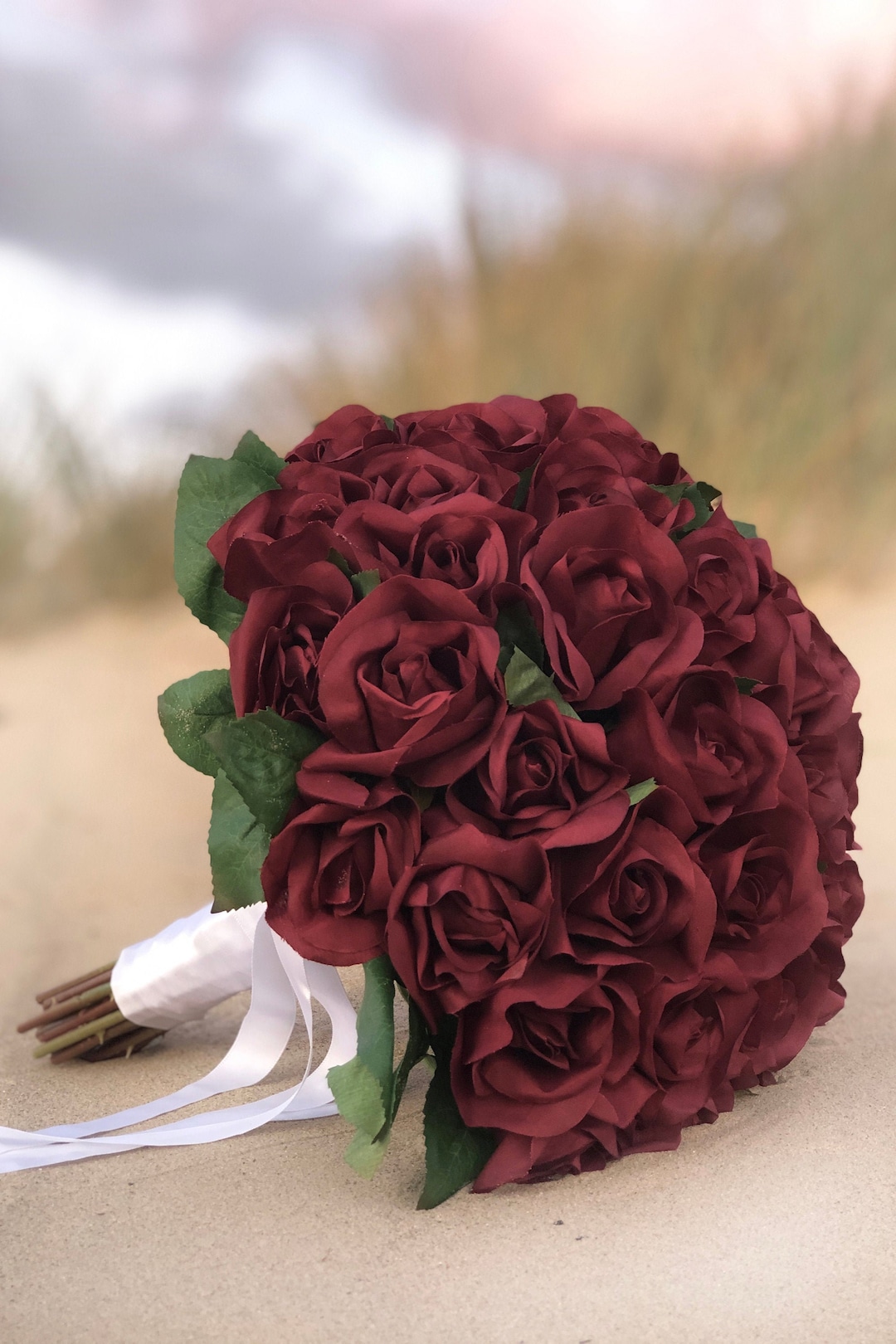 Burgundy Rose Wedding Bouquet | Silk Bridal Bouquet in Burgundy Garden ...