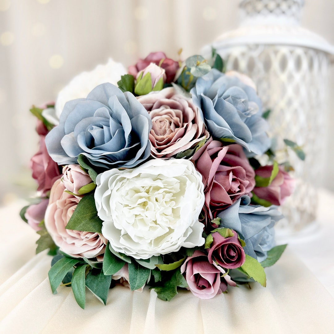 Mauve Bouquet With Dusty Blue & Dusty Rose Wedding Flowers | Silk ...