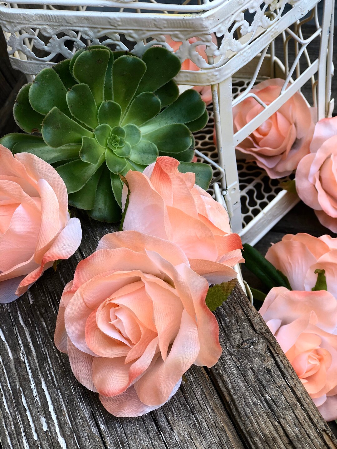 10 Peach Rose Heads Silk Flower Wedding/reception Table Decorations ...
