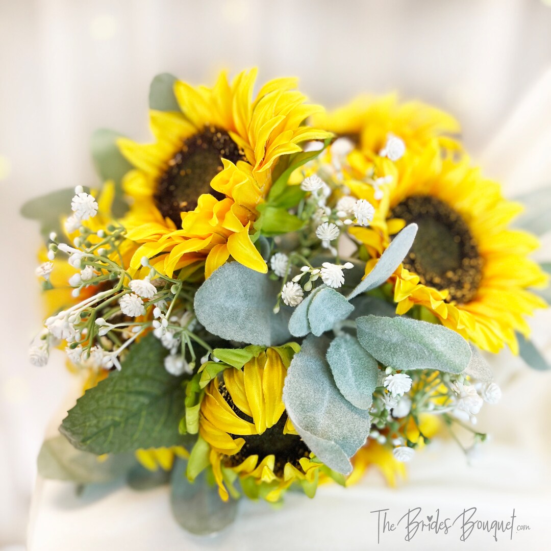 Fancy Sunflower Wedding Bouquet With Babies Breath (medium) - Etsy