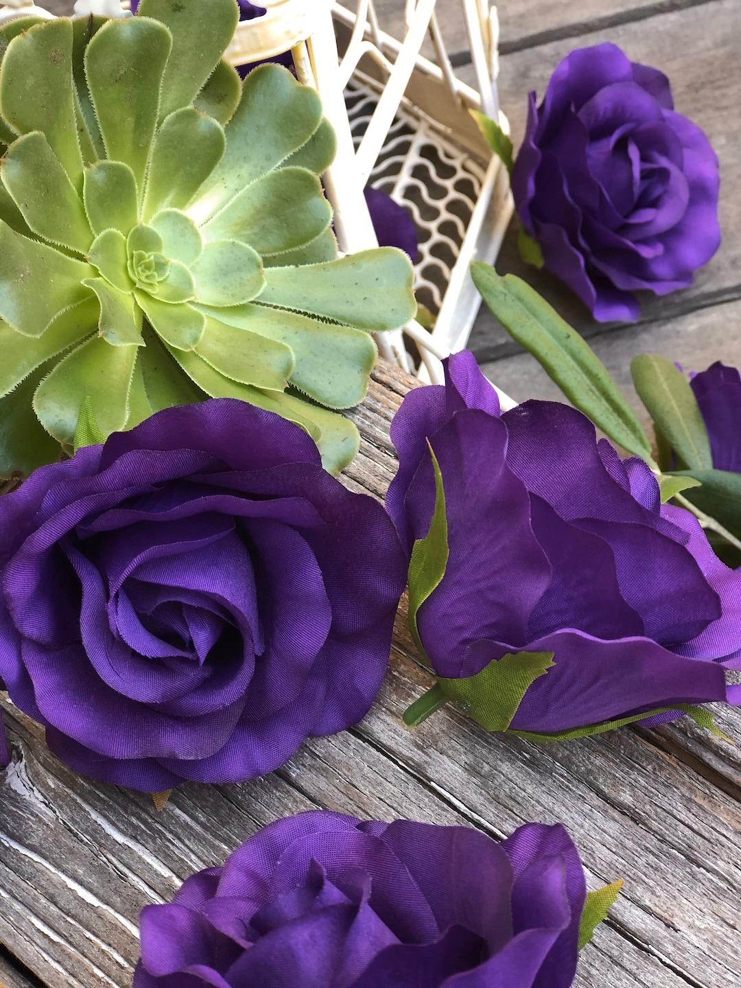 10 Purple Rose Heads Silk Flower Wedding/reception Table Decorations ...