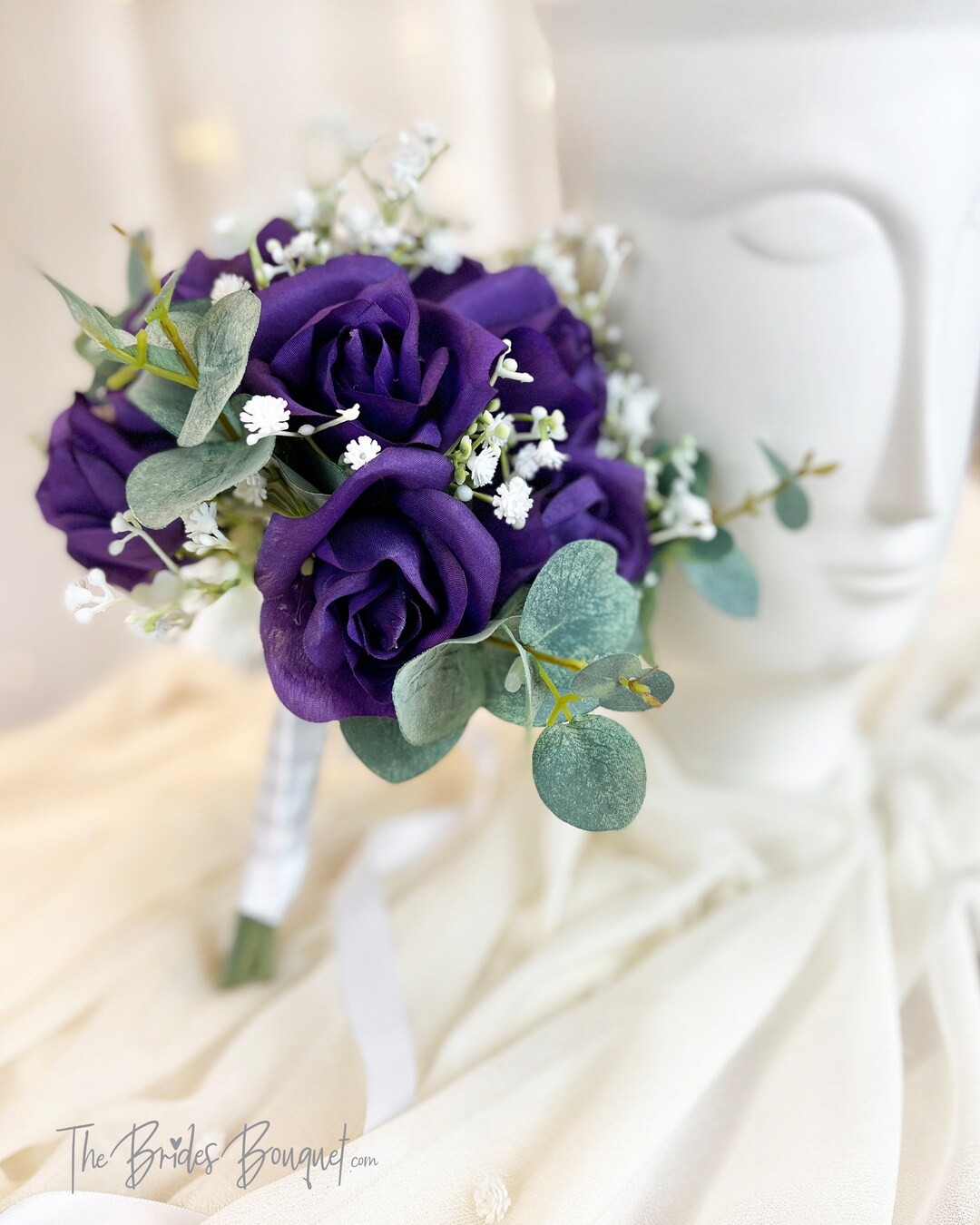 Purple Silk Rose Toss Bouquet: Eucalyptus & Baby's Breath (small) - Etsy