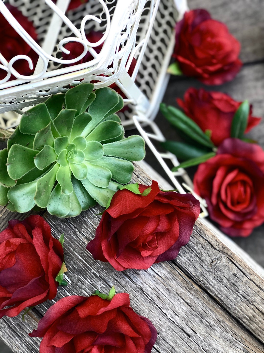 10 Red Rose Heads Silk Flower Wedding/reception Table Decorations Bulk ...