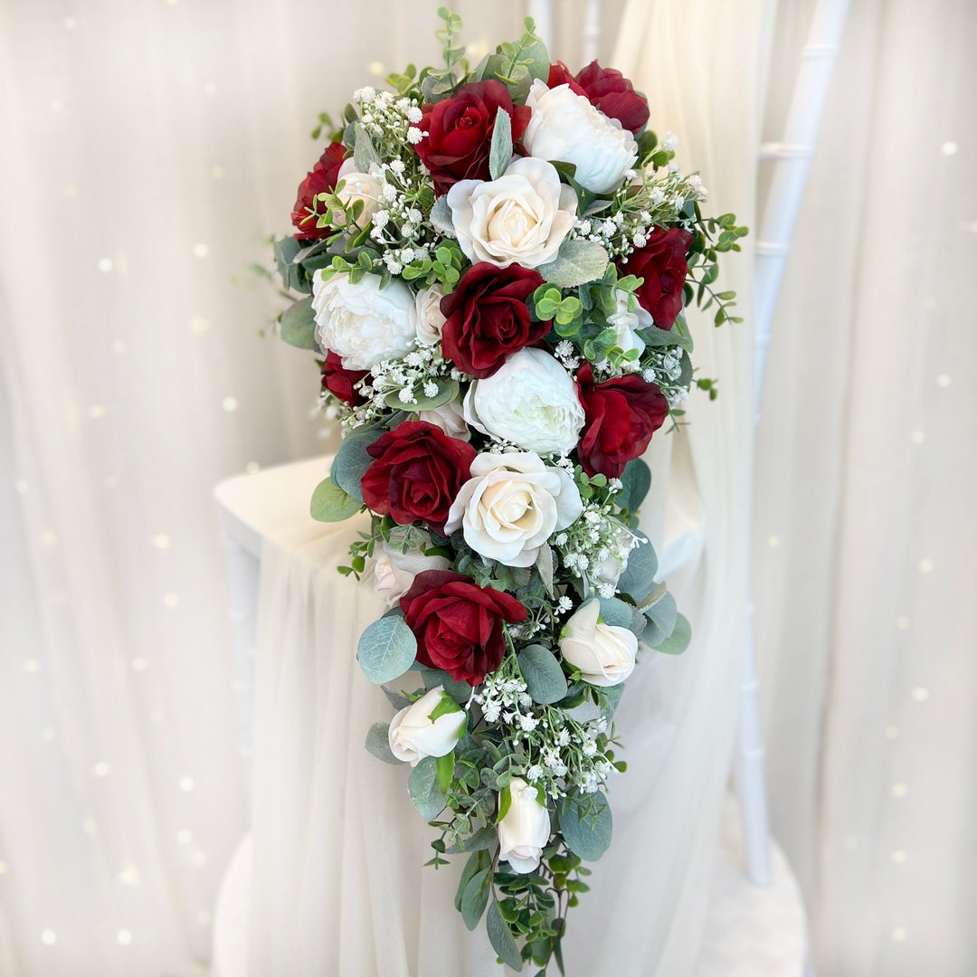 Red & Ivory Bridal Cascade Bouquet: Wedding Flowers ROME - Etsy