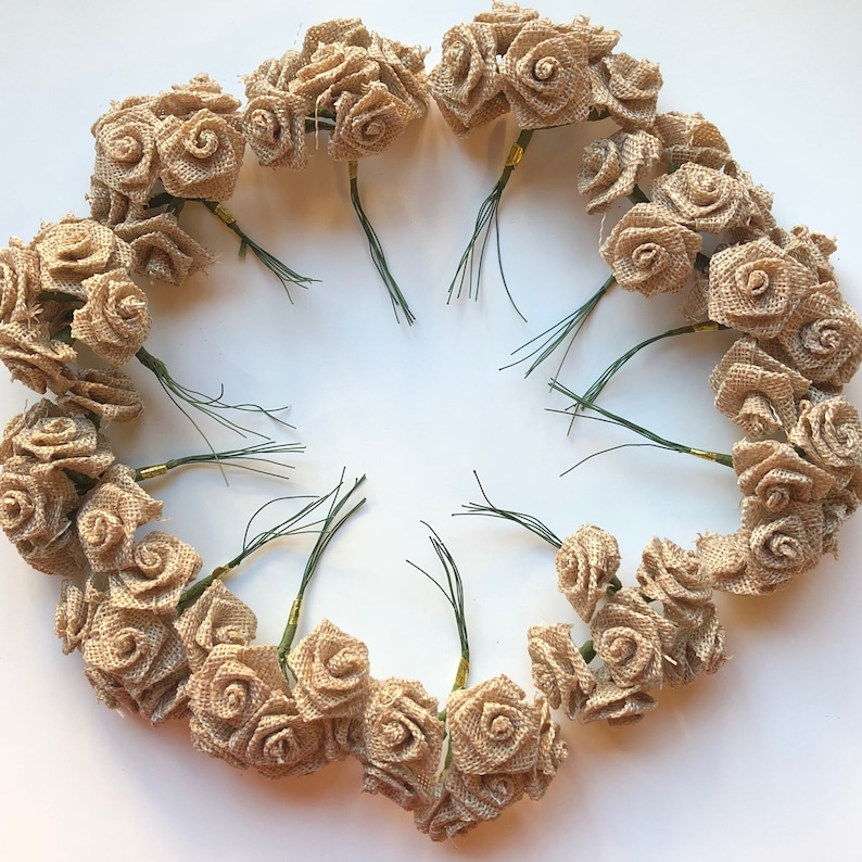 Burlap Natural Mini Rose Flower Stems Rustic Wedding Favors - Etsy