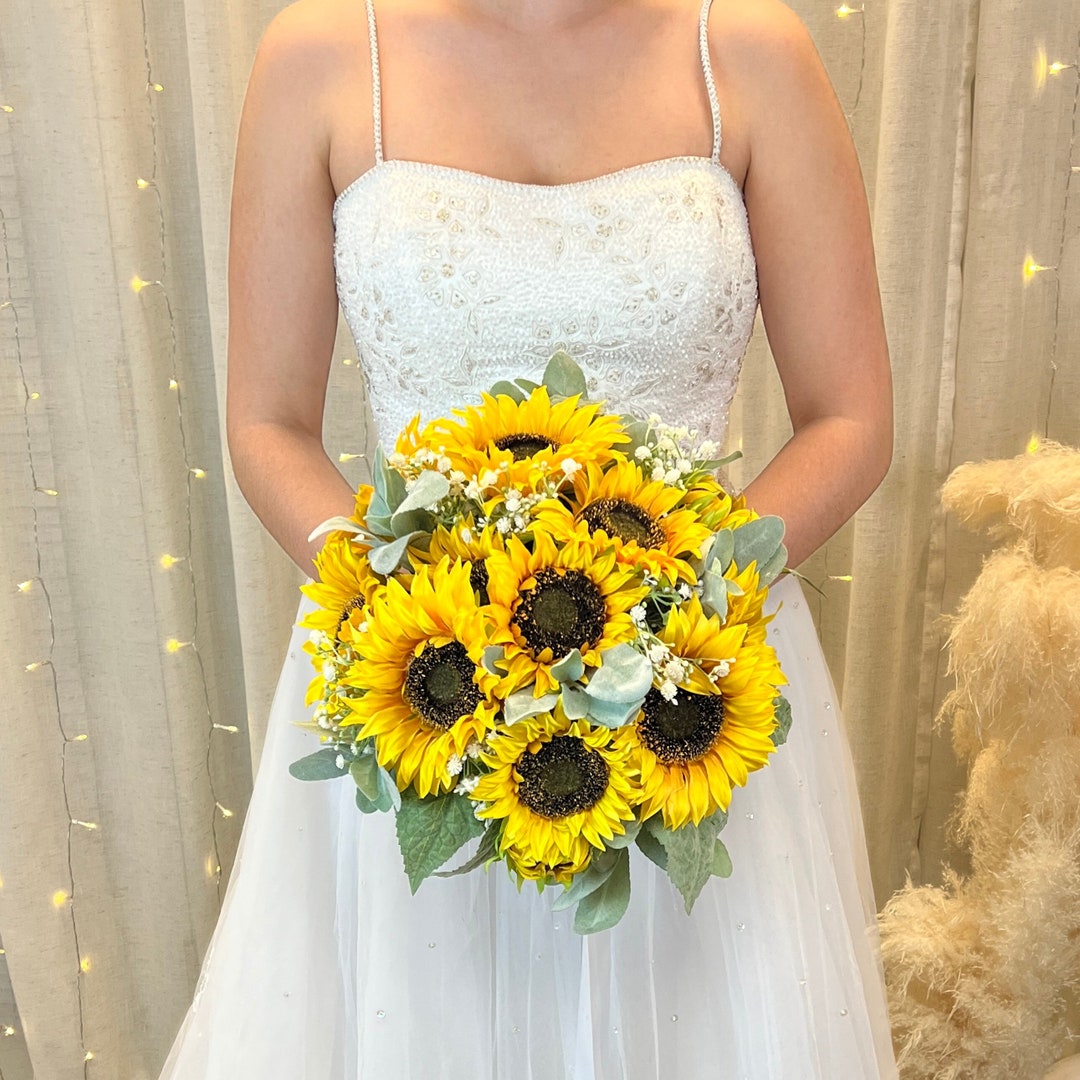 Fancy Sunflower Bridal Bouquet With Lambs Ear and Babies Breath (large ...
