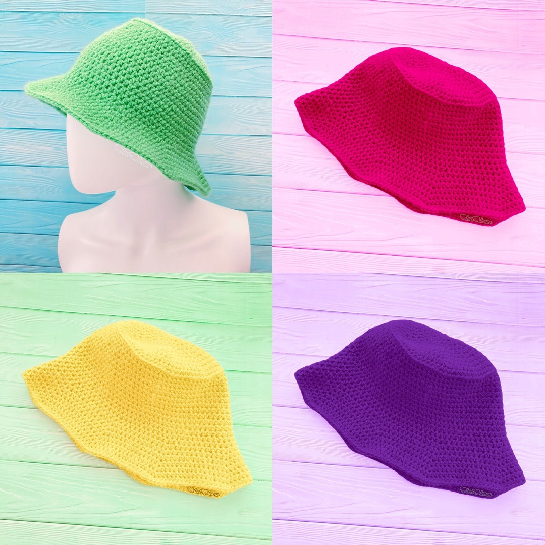 Custom Colour Bucket Hat, Colourful Crochet Sun Hat, Pastel Knit Summer ...