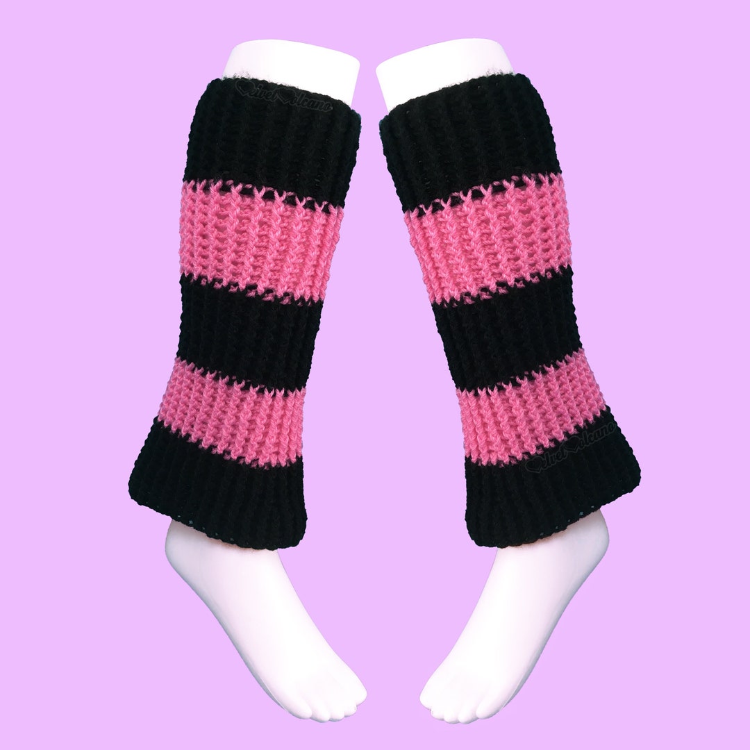 Custom Colour Leg Warmers, Pink Black Striped Flared Leg Warmers ...