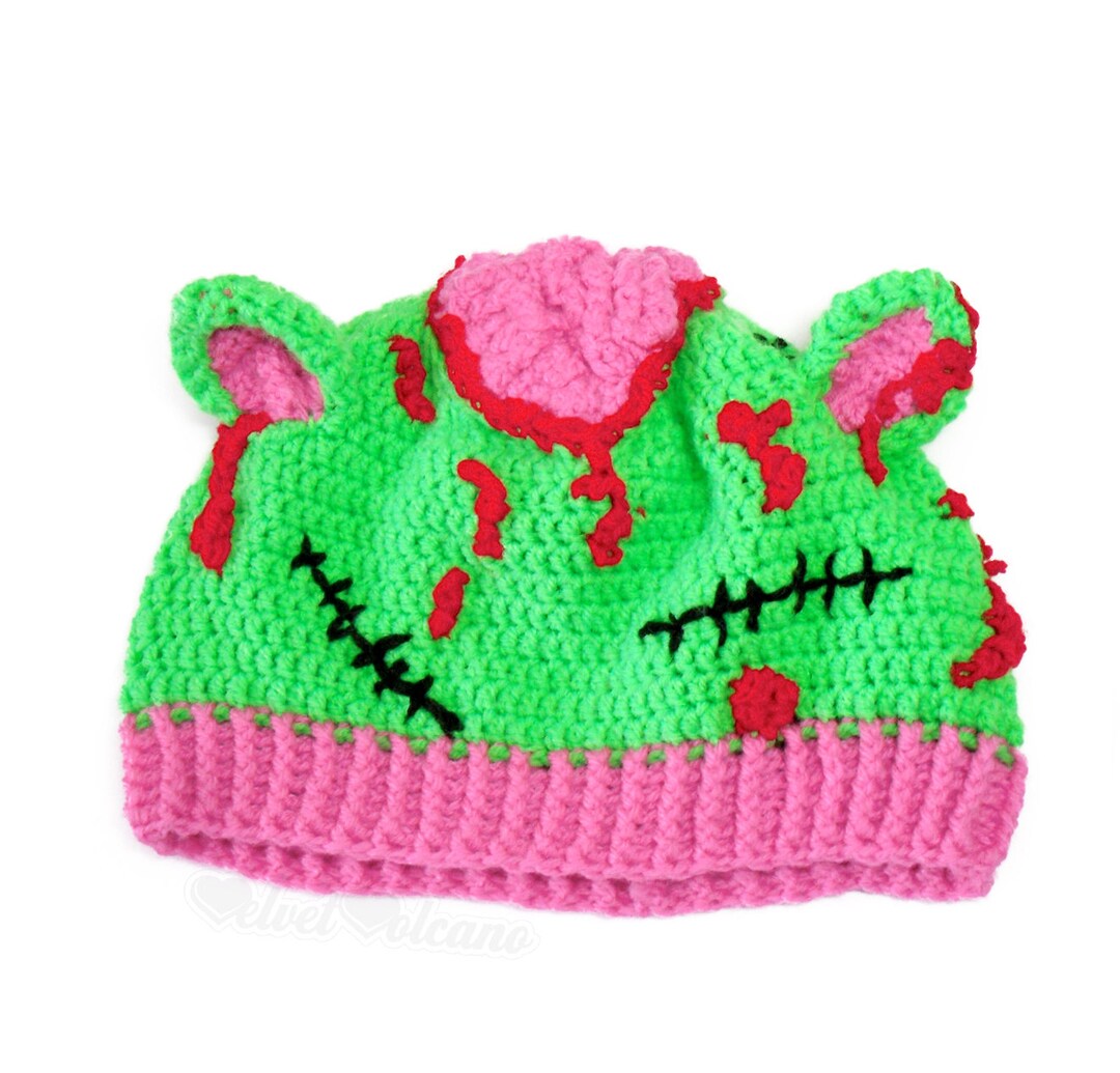 Zombie Cat Hat, Undead Kitty Ear Beanie, Neon Green Halloween Hat ...