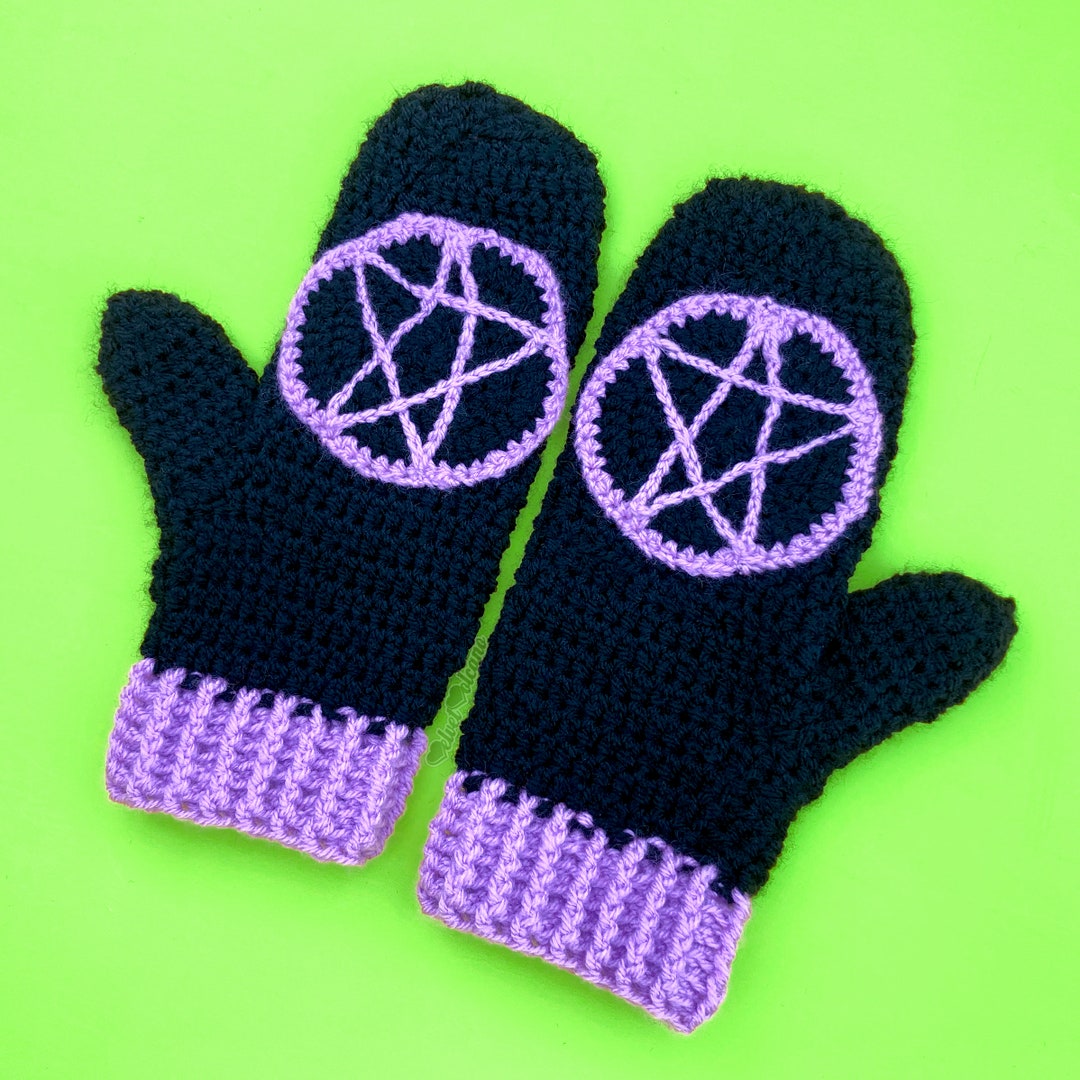 Witchy Mittens, Custom Colour Crochet Mittens, Pentagram Hand Warmers ...