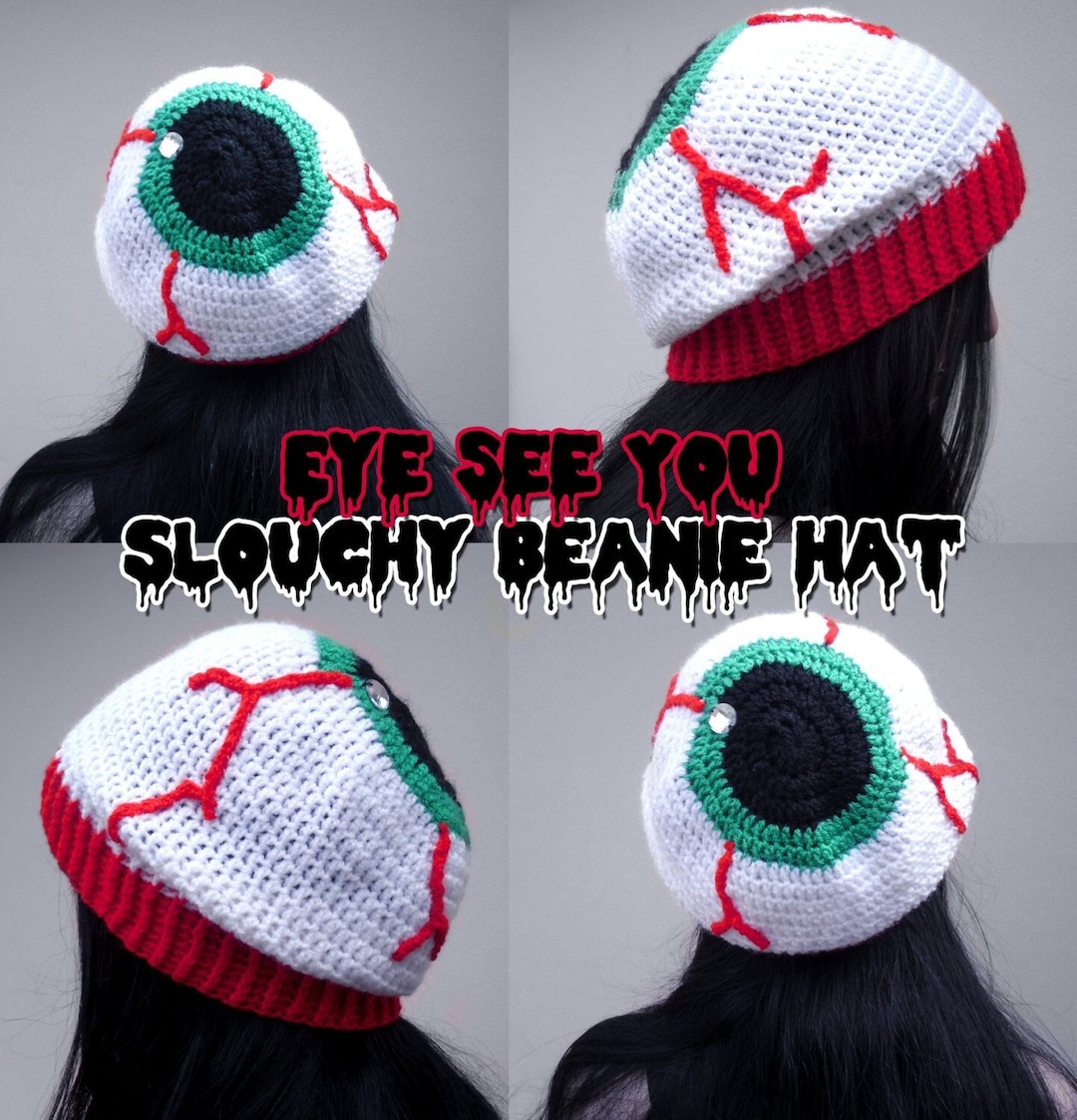 Eye Hat, Crochet Eyeball Beanie, Creepy Unisex Slouchy Toque, Horror ...
