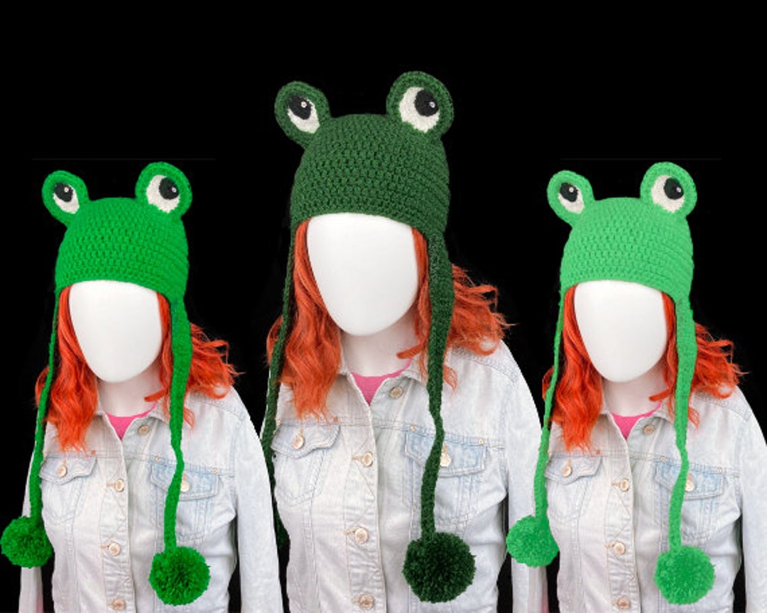 Froggy Earflap Hat Frog Eye Crochet Beanie Green Cottagecore - Etsy UK