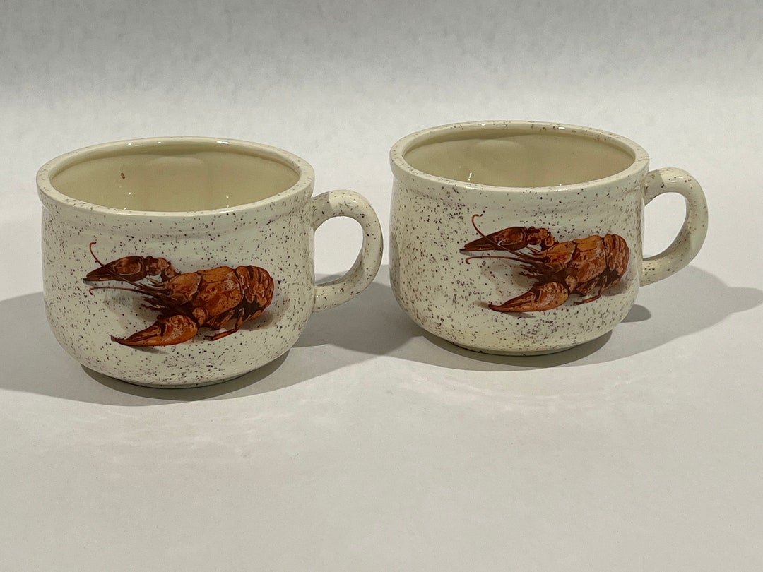 Vintage Set of 2 Stoneware Ceramic Speckled Crawfish Gumbo Soup Mugs - Etsy