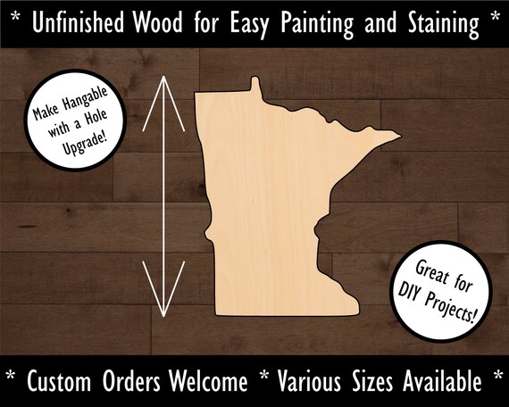 Multiple Sizes Minnesota State Laser Cut Unfinished Wood Cutout Shapes ...