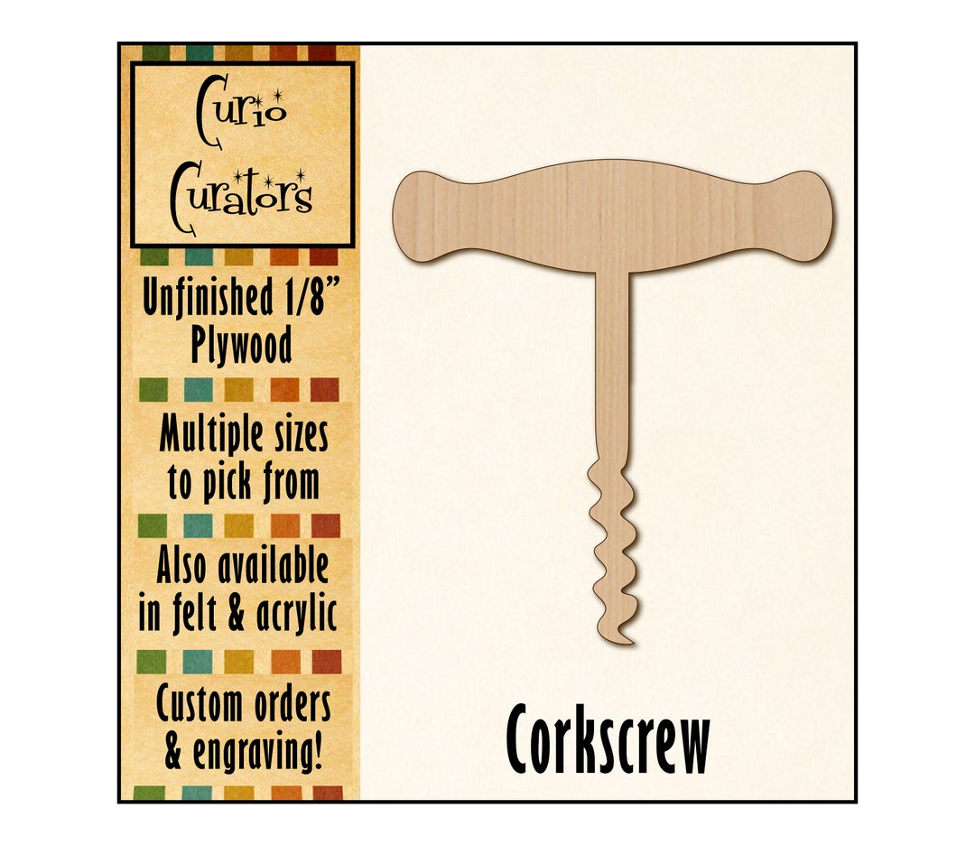 Bar & Booze Shapes: CORKSCREW Laser Cut Unfinished Wood Cut Out ...