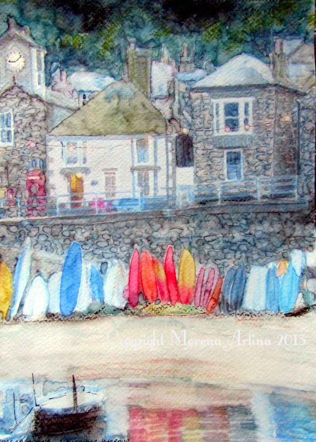 Mousehole Print Canvas / Paper Different Sizes Cornish Seaside Morena ...