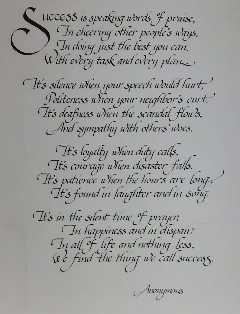 Success Poem - Hand Calligraphy Art - Graduation Gift - Etsy