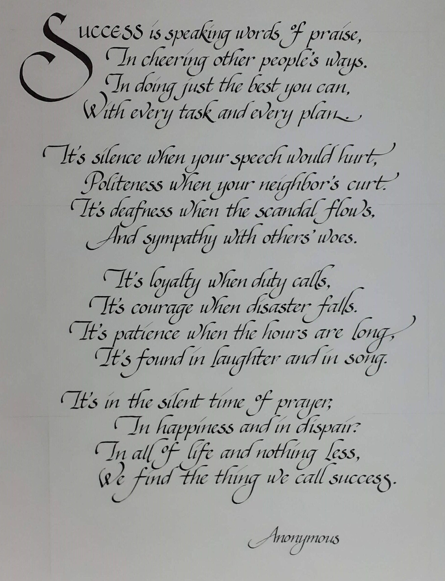 Success Poem - Hand Calligraphy Art - Graduation Gift - Etsy