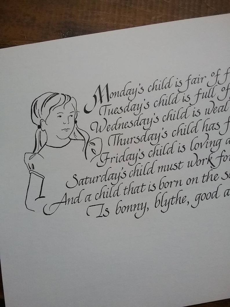 Monday's Child Poem in Hand Callligraphy - Etsy