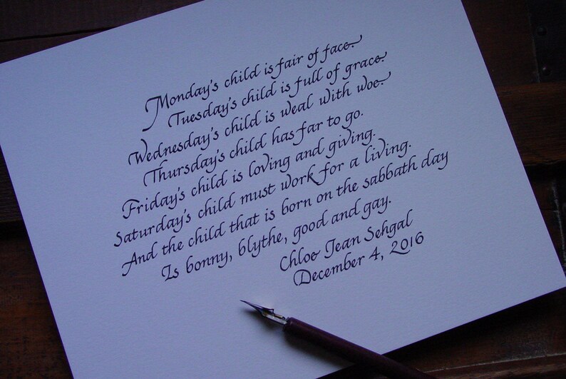 Monday's Child Poem in Hand Callligraphy - Etsy